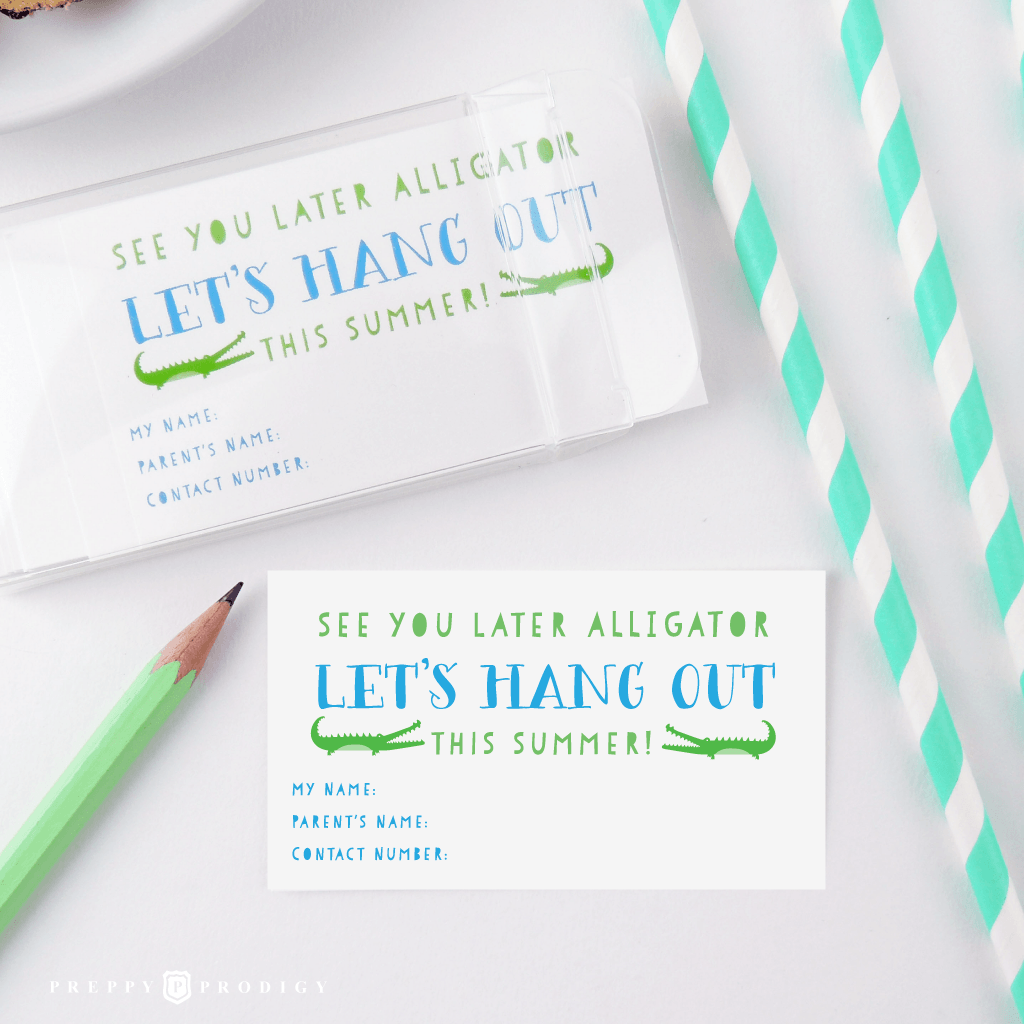 See you later alligator Calling Card, End of Year Calling Card, Play Date Calling Card – Preppy ...